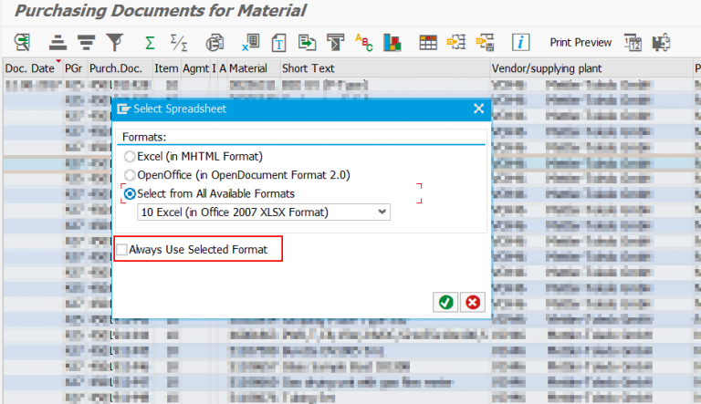 Sap Checkbox Always Use Selected Format