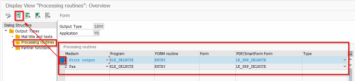 View the Output type settings in NACE