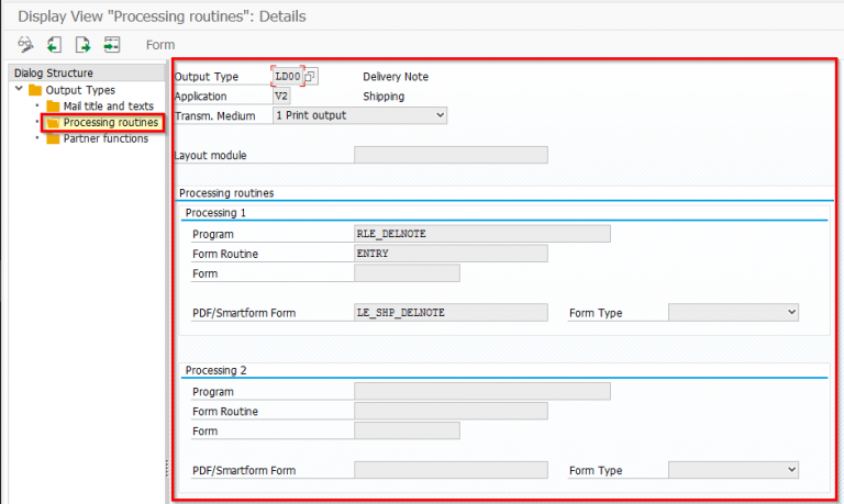 View the Output type settings in NACE
